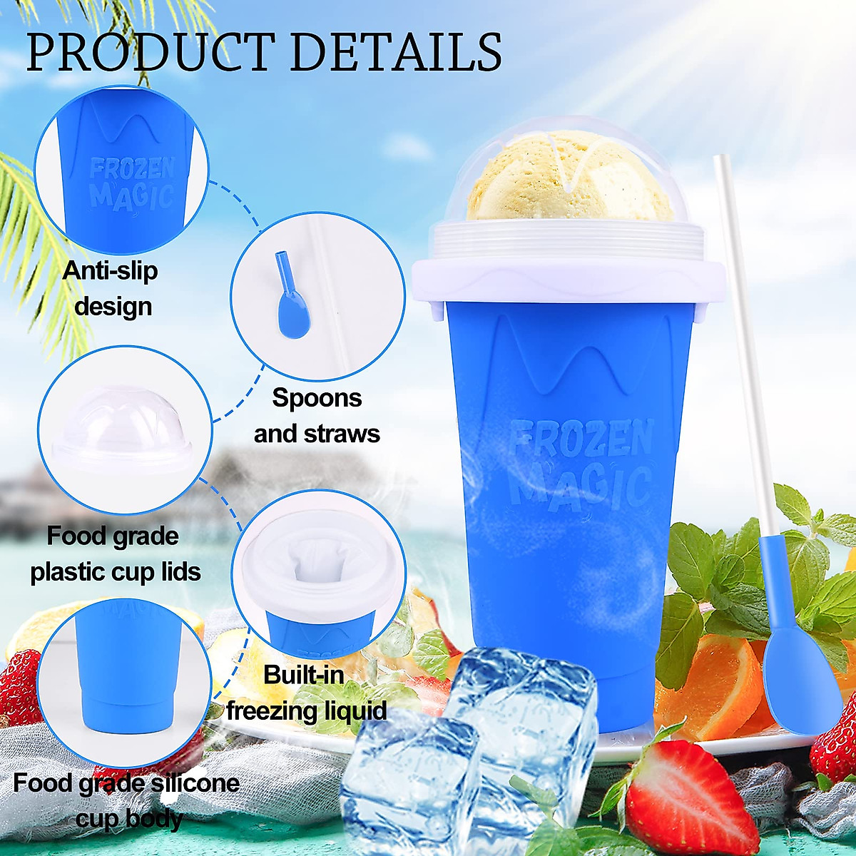 DIY Slushy Maker Cup 2 Pack, Double Layers Silica Cup,Smoothie Pinch Ice Cup, Frozen Magic Squeeze Cup, Cooling Maker Cup, Freeze Mug Tools, Portable Squeeze Icy Cup