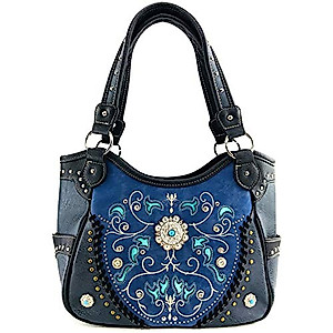 Zelris Spring Bloom Western Concho Women Conceal Carry Tote Handbag Purse Set (Blue)