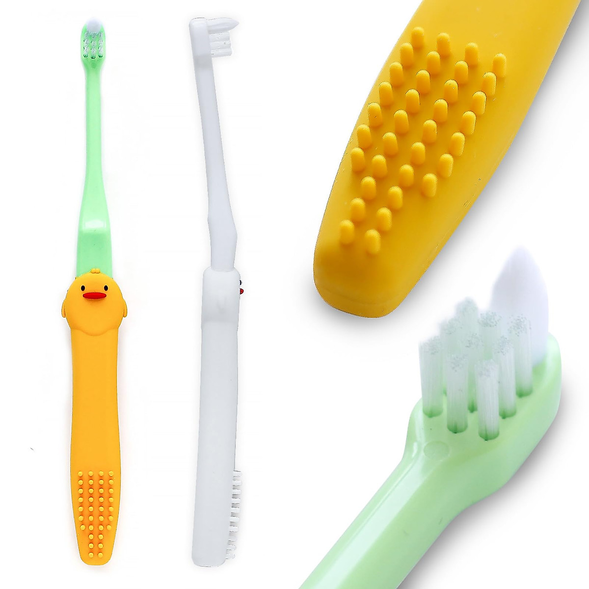 Cooncicy Small Dog Toothbrush 2 Pcs Set - Silicone Dog Toothbrush with Handle - Cat Toothbrush - Soft Bristles Puppy Toothbrush Kit for Small Breeds - Pet Toothbrush (White Yellow)