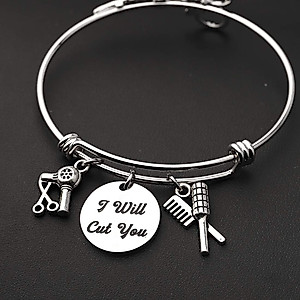 HOLLP Expandable Hairdresser Bracelet Hair Stylist Gift I Will Cut You Hairdresser Jewelry Scissor Bangle Bracelets with Comb Hair Drier Charm Graduation Gift (Style 2)