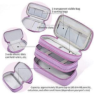 SAIVEN Large Capacity Pen Pencil Case Stationery Storage Large Handle Pen Pouch Bag 3 Layers Pen Pencil Organizer Bag with Double Zipper, Cosmetic Bag for Men Women Adults (Purple)