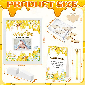 Kigley 65 Pcs Bee Baby Shower Guest Book Alternatives Baby Shower Decorations Baby Shower Guestbook with Wood Slice for 60 Guests Baby Keepsake Signature Book Picture Frame for Birthday