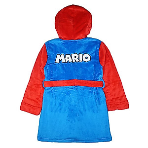 Super Mario Little/Big Boys' Soft Hooded Fleece Sleepwear Bathrobe - Plush Robe for Kids, Mario, 8