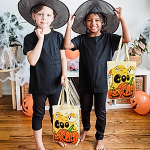 ATFUNSHOP Trick or Treat Bags Halloween Bags 13.8X13.8'' Pumpkins Ghost Boo Bag Canvas Reusable Large Tote Bucket for Kids