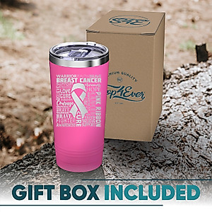 shop4ever Breast Cancer Awareness Ribbon Word Cloud Insulated Tumblers 20 oz. with Lid, Stainless Steel Cups Travel Coffee Mug (Pink)