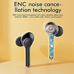 True Wireless Earbuds, ENC Bluetooth 5.3 Headphones Touch Control with Wireless Charging Case IPX6 Waterproof Stereo Earphones in-Ear Built-in Mic Noise Cancelling Headset Premium Deep Bass for Sport