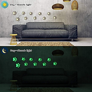 Marsway Cute Paw Decal Night Glow in The Dark Creative Luminous Decorative Stickers Kids Room Wall Decor (Paw Print + Bone)