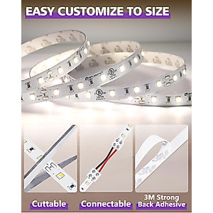 HitLights White LED Strip Lights 4000K 24V, 26.2ft Cuttable Tape Backed 3oz PCB, UL Listed, 1325 Lumen/m, CRI>95, IP20, Lighting for Living Room, Kitchen, Under Cabinets (Power Source Not Included)