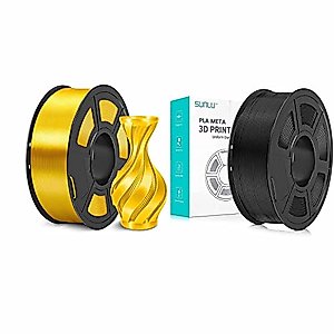 SUNLU Shiny Silk PLA Filament 1.75mm and PLA Meta Filament 1KG Black，Smooth Silky Surface，Great Easy to Print for 3D Printers，Dimensional Accuracy +/- 0.02mm, Silk Light Gold + Black 1KG
