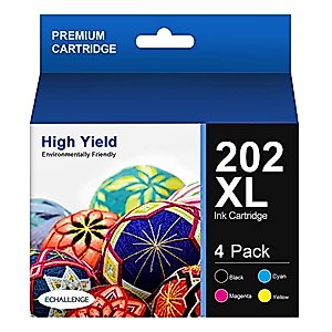 ECHALLENGE 202XL Ink Cartridges - High Capacity Black & Standard Color 4 Pack Remanufactured Ink for epson 202 Ink cartridges Expression Home XP-5100 Workforce WF-2860 Printers