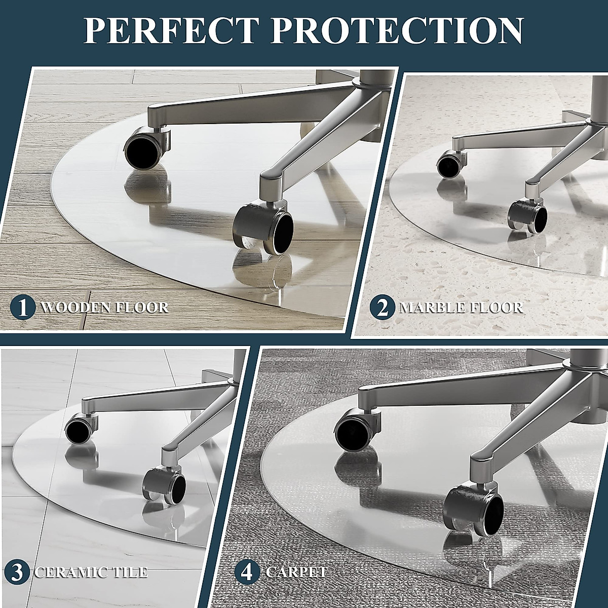 KIAYACI Glass Chair Mat for Carpet or Hard Floor Tempered Glass Glass Table Top Table Mat 36" Round x 1/4" Thick,Clear