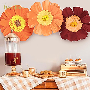 NICROHOME Fall Decorations, 6 PCS Large Dark Red and Orange Crepe Paper Flowers Pom Poms Wall Decorations for Halloween Thanksgiving Retro Rustic Bridal Shower Cutie Baby Shower Holiday Party Supplies