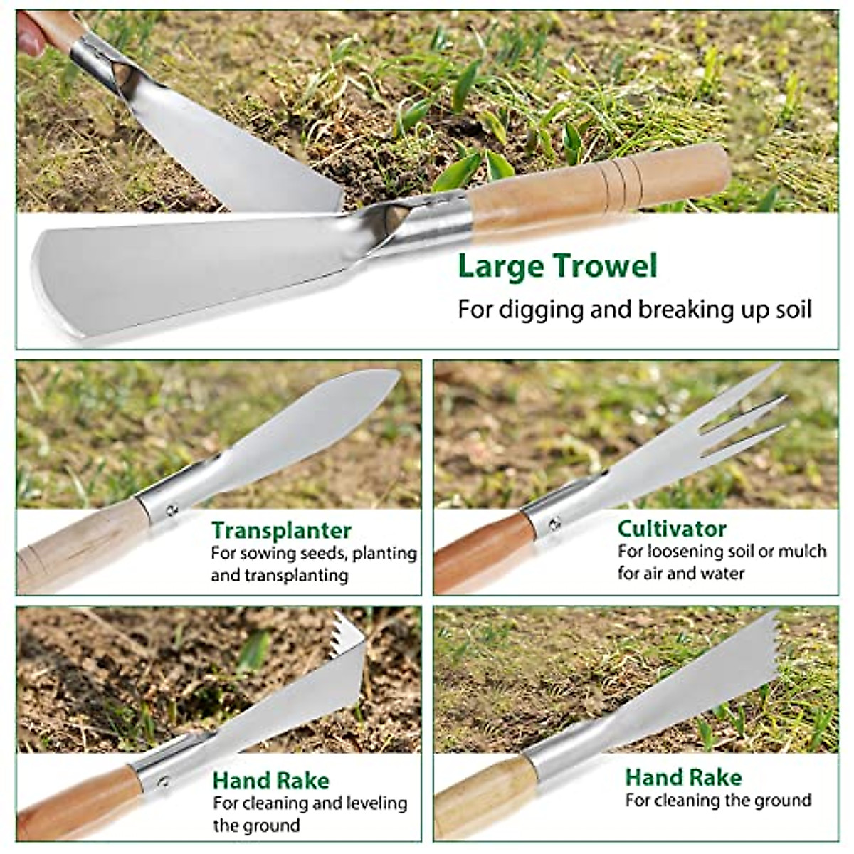 Makaduo Garden Tool Set with Bag 7 Piece Stainless Steel Heavy Duty Gardening Tools Set with Wood Handle Gardening Hand Tools kit with Pruning Shear for Planting Gardening Gift for Women Men