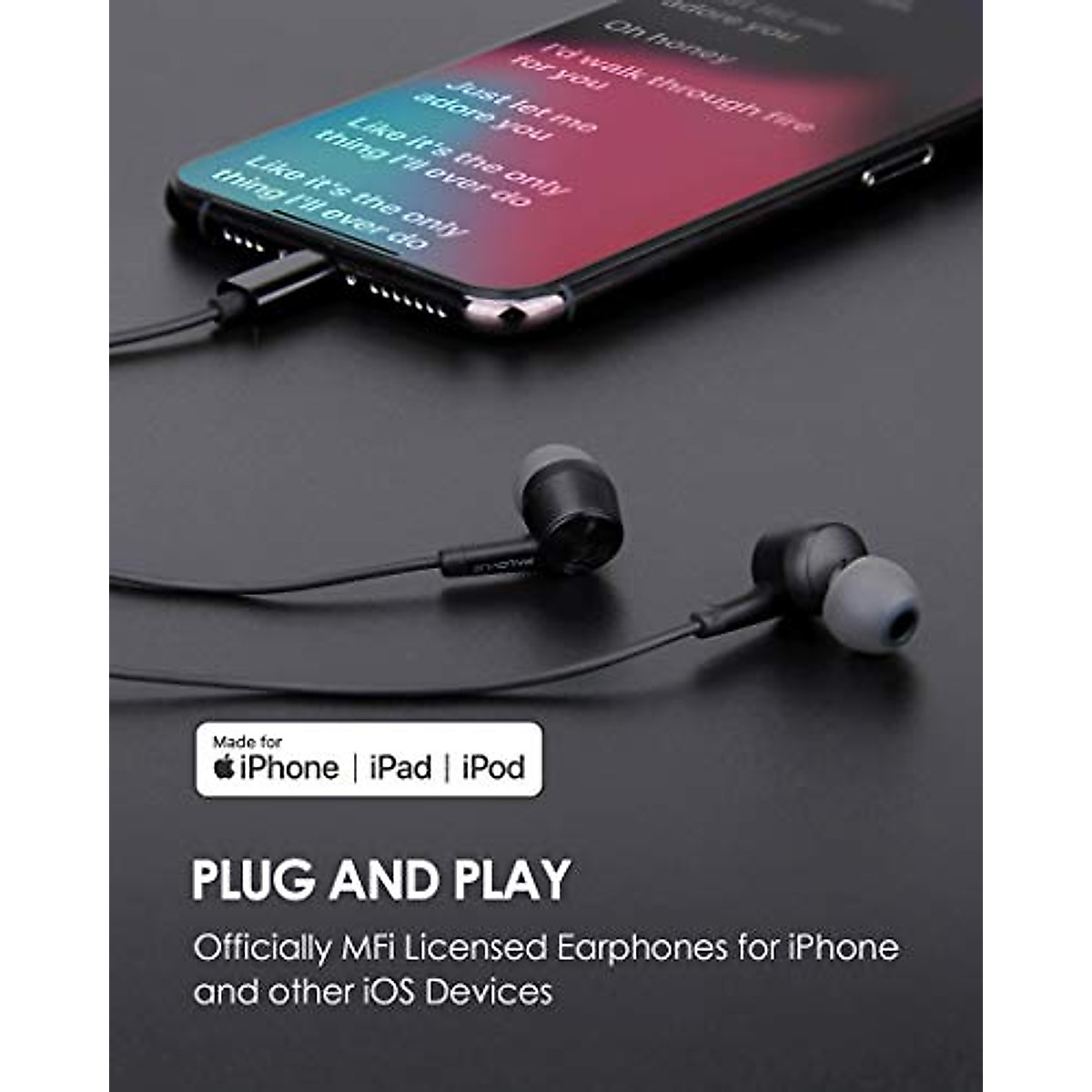 PALOVUE iPhone Headphones Earbuds Earphones wtih Lightning Connector Apple MFi Certified Compatible iPhone 14 13 12 11 Pro Max iPhone X XS XR iPhone 8 7 Plus with Microphone Controller SweetFlow Black