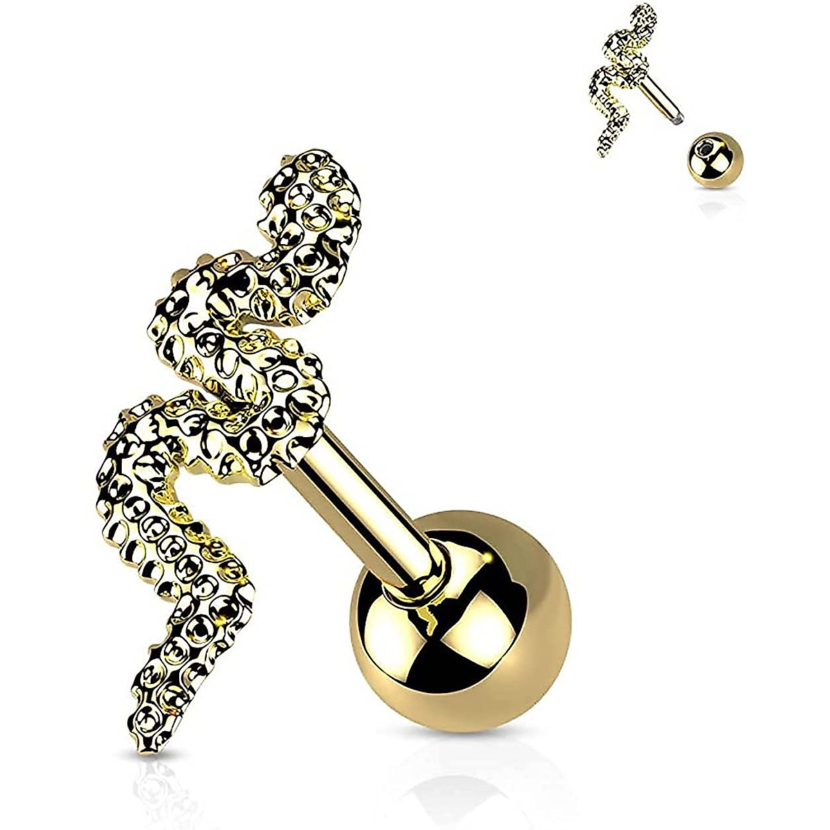 Covet Jewelry 316L Surgical Steel Snake Cartilage Barbell (Gold)