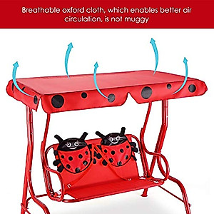 Casart Children's Swing, Patio Swing with Safety Belt and 2 Seats, Ladybug Pattern