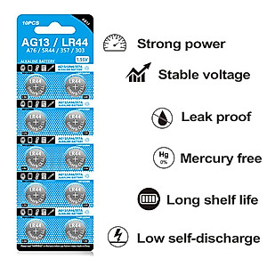 jixik 10pcs LR44 Batteries AG13 Button Cell Battery 1.5V 357 303 SR44 LR1154 Button Coin Batteries G13 L1154 Battery for Watch Toys Remote