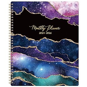 2024-2026 Monthly Planner - 2 Year Planner with Tabs & Pocket, July 2024 - June 2026, Contacts and Passwords, 8.5" x 11", Thick Paper, Twin-Wire Binding - Star