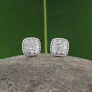 Dazzlingrock Collection 0.30 Carat (ctw) Round White Diamond Ladies Beaded Frame Square Cluster Stud Earrings 1/3 CT, Sterling Silver