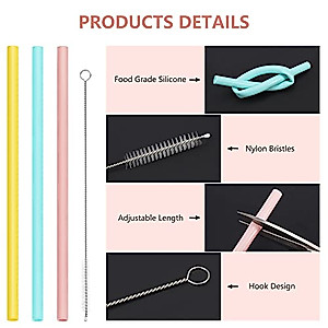 6Pcs Replacement Straws for 40oz Stanley Travel Tumbler, Long Replacement Straws with Cleaning Brush, 11.8 Inch Reusable Silicone Straws Compatible with Stanley 40oz Cup