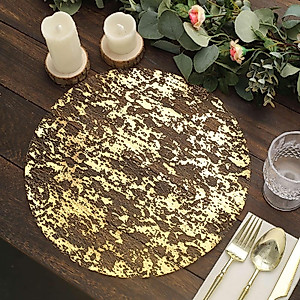 Efavormart 10 Pack | 13" Metallic Gold Luminous Mesh Foil Table Placemats, Round Shiny Polyester Dining Mats
