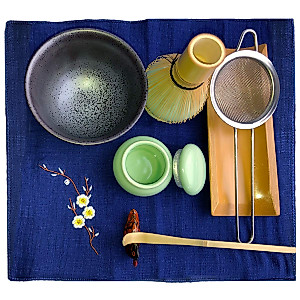 Artcome Traditional Japanese Matcha Tea Set, Matcha Whisk, Traditional Scoop, Matcha Bowl & Caddy, Ceramic Whisk Holder, Handmade Matcha Ceremony Kit (9Pcs)