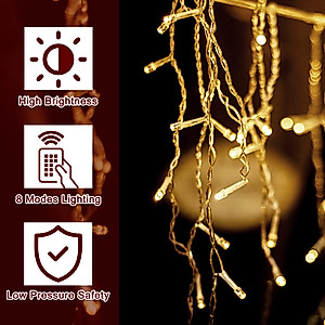 BESSTOR 456LED 35.4FT Icicle Christmas Lights Outdoor Decoration, 8 Modes 72 Drops Fairy String Curtain Decoration Eaves Window Holiday Yard Garden Indoor Home (Warm White) (JT-EL/FC300V0240-C)