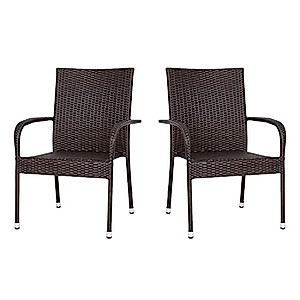 Flash Furniture Maxim Wicker Indoor/Outdoor Dining Chairs with Arms - Espresso Wicker Wrapped Steel Frames - Fade & Weather Resistant-For Deck or Backyard - Set of 2