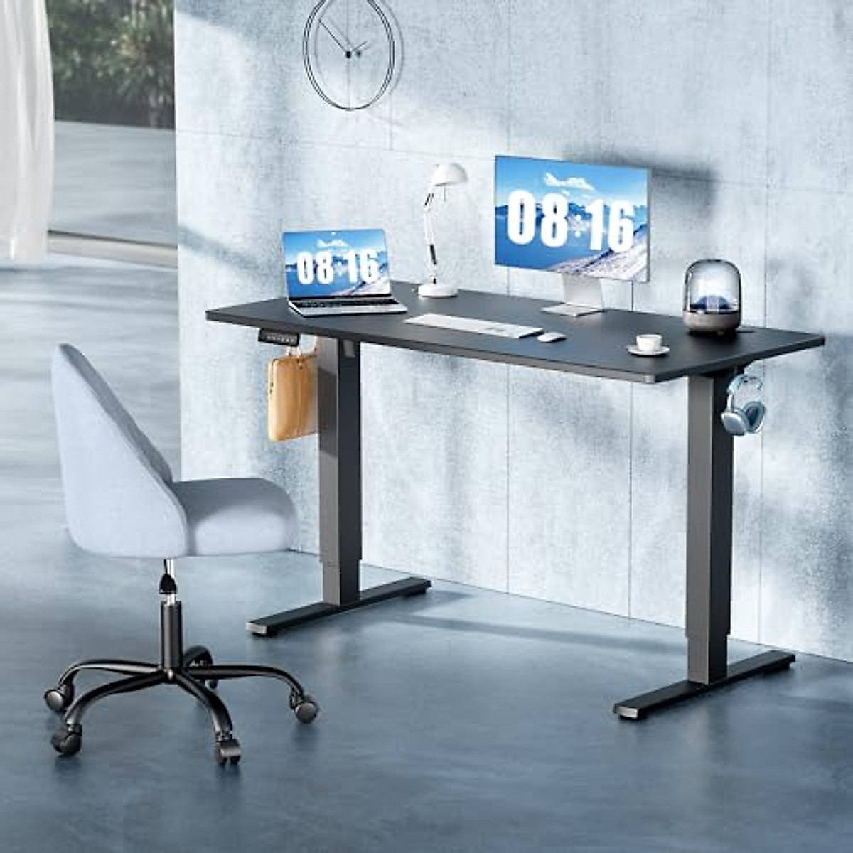 DUMOS, 48 x 24’’ Ergonomic Height, Electric Splice Board Adjustable Computer Desk Sit Stand Up Table for Home Office, 48'' x 24'', Black