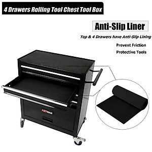 nifoti 4 Drawers Tool Cart on Wheels,Rolling Tool Box Tool Storage， Drawers Rolling Tool Box Organizer Tool Case for Garage, Warehouse, Workshop, Repair Shop (4 Drawers(Black))