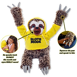 SNAX The Sloth Official 2023 Version, Talking Plush Sloth Toy for Kids, Cuddly Sloth Stuffed Animal That Talks Back Slowly for Boys and Girls, Moving Eyes & Mouth, with Book + Red Shirt