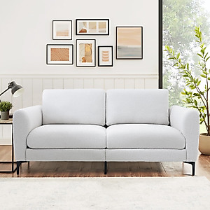 ITEFDTUTNE 83'' Modern Living Room Teddy Velvet Recliner Sofa,3 Seater Sofa, Couches for Living Room, Space Spring Cushions and Solid Wood Frame(White)