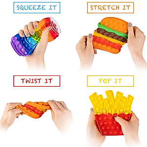 Pop Its Fidget Toys Pack 4 - Stress Relief Food Pop Its Poppers Fidget Poppet Toy - Autism Learning French Fry Pizza Hamburger Popits Push Pop Bubble Popping Sensory Toy for Kids