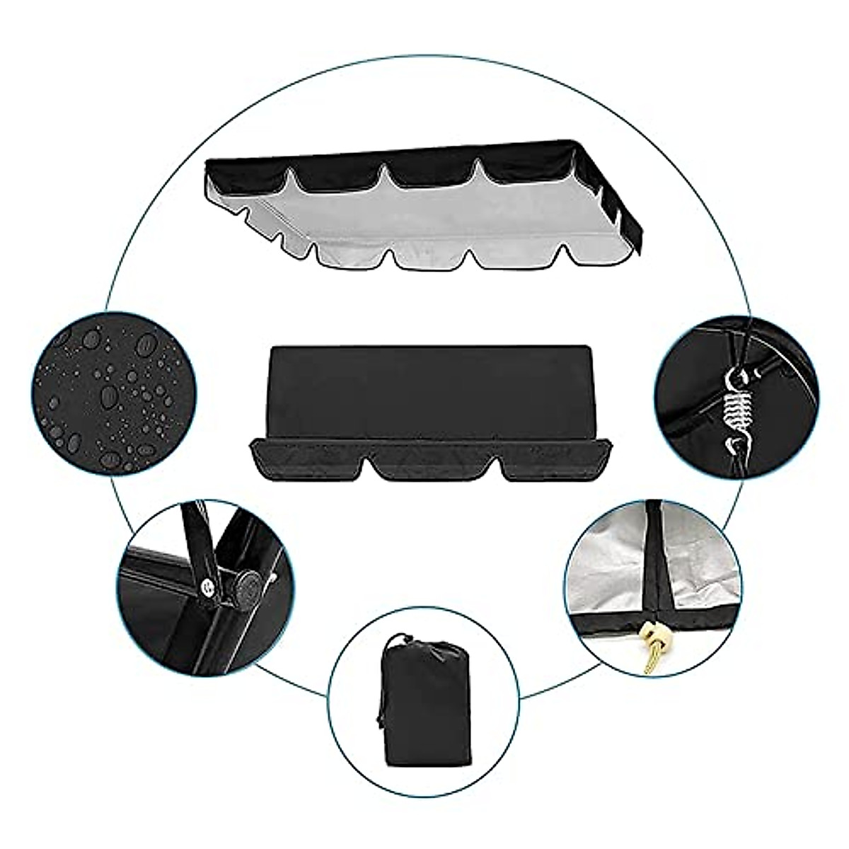 Sun Shade Patio Swing Cushion Cover Waterproof UV Resistant 210D Oxford Cloth Furniture Protector Garden Seater Replacement Top Cover for 2/3 Person Swing 22.6.21