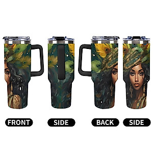 African American Women 40 Oz Tumbler with Handle Insulated Stainless Steel Travel Coffee Mug Leakproof Water Bottle Black-Color