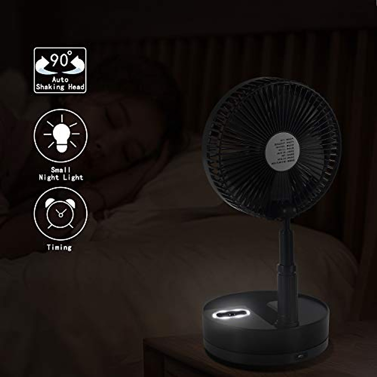 Upgraded Oscillating Fan Height Adjustable Folding and Portable Fan Rechargeable Battery Operated Fan with 4 Speeds Strong Wind for Home Office Travel, Camping, Battery Powered Fan 10800mAh(8.5-33.5h)
