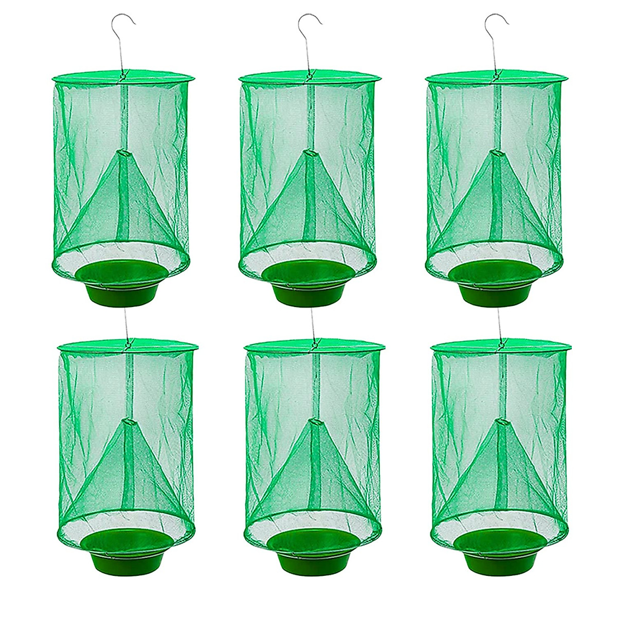 Ranch Fly Trap Outdoor Hanging Reusable with Fishing Apparatus | Food Bait Tray Catcher Cage for Indoor or Outdoor Family Farms, Park (6 Pack)