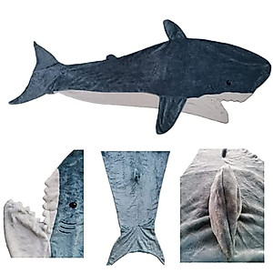 Shark Blanket Super Soft Cozy Flannel Hoodie Shark Sleeping Bag Shark Tail Wearable Fleece Throw Blanket Adult Kids Cosplay Shark Costume Shark Gifts for Shark Lovers (L Size for Height 5'3"-6')