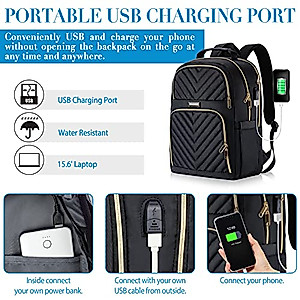 Kuosdaz Backpack for Women, 17.3 Inch Large School Backpack, Girls Bookbag with USB Charging Port, Work Travel Laptop Back Pack Purse Casual Daypacks, Black