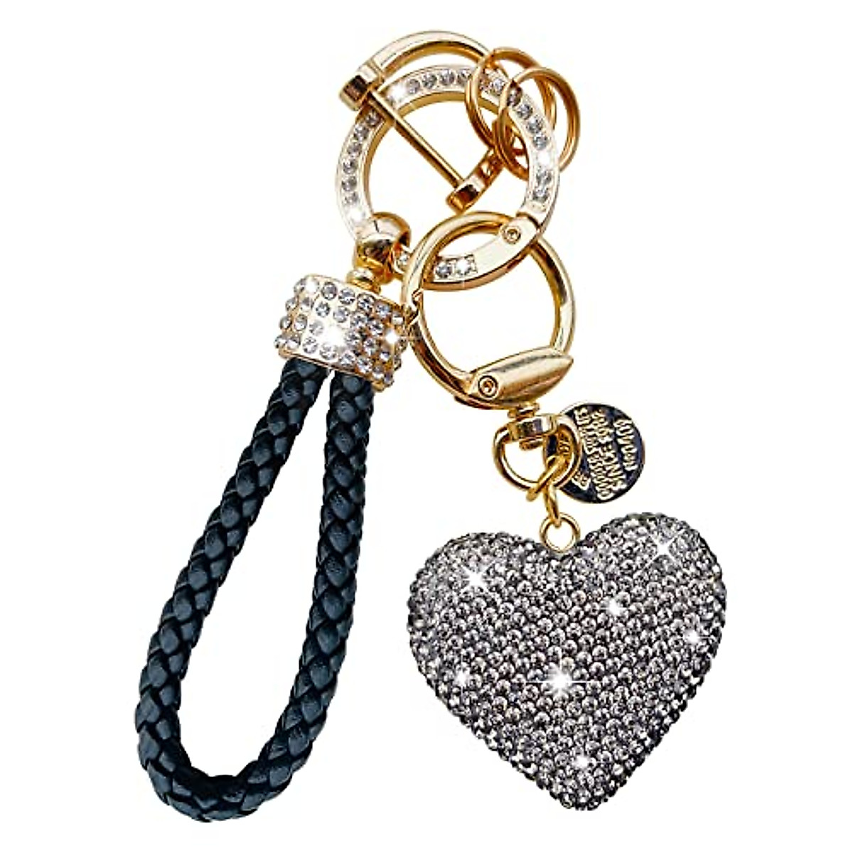 Crystal Car Keychain for Women with Bling Rhinestone Heart Shape Keychains Pendant Cute Keychain, Black Bling Heart Pretty Car key Chain Accessories for Women and Girls Gifts