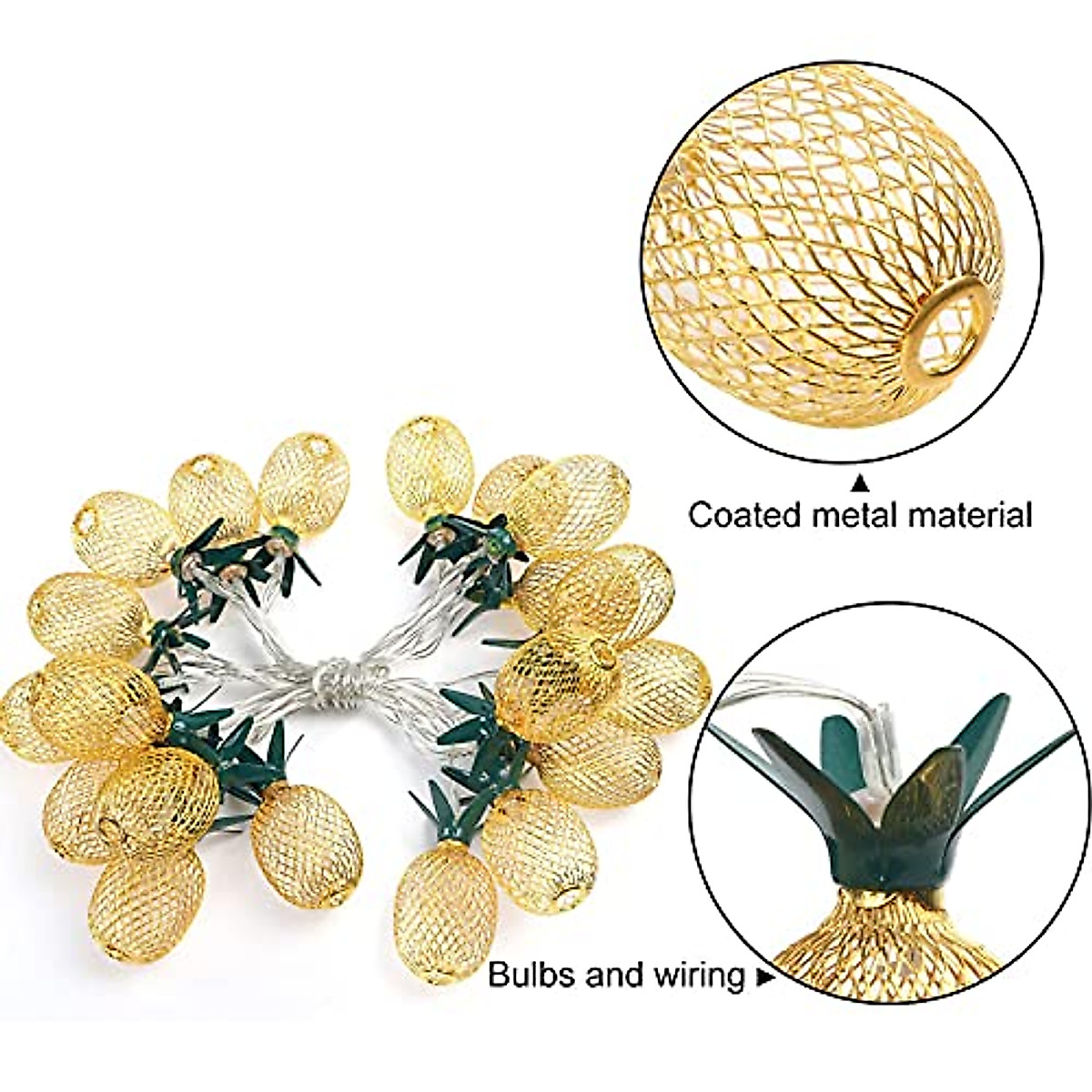 20LED Solar String Lights Outdoor, 16ft Metal Pineapple Shape Solar Garden Light, Waterproof Solar Powered Hanging Light for Outdoor Garden Decoration Home Party Lamp