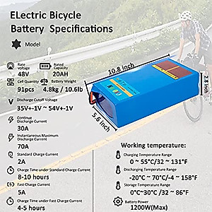 Cao MM 48v Battery, 10Ah/ 14AH/ 20AH Ebike Battery for 200-1200W Electric Bike Bicycle, Scooter and Other Motor