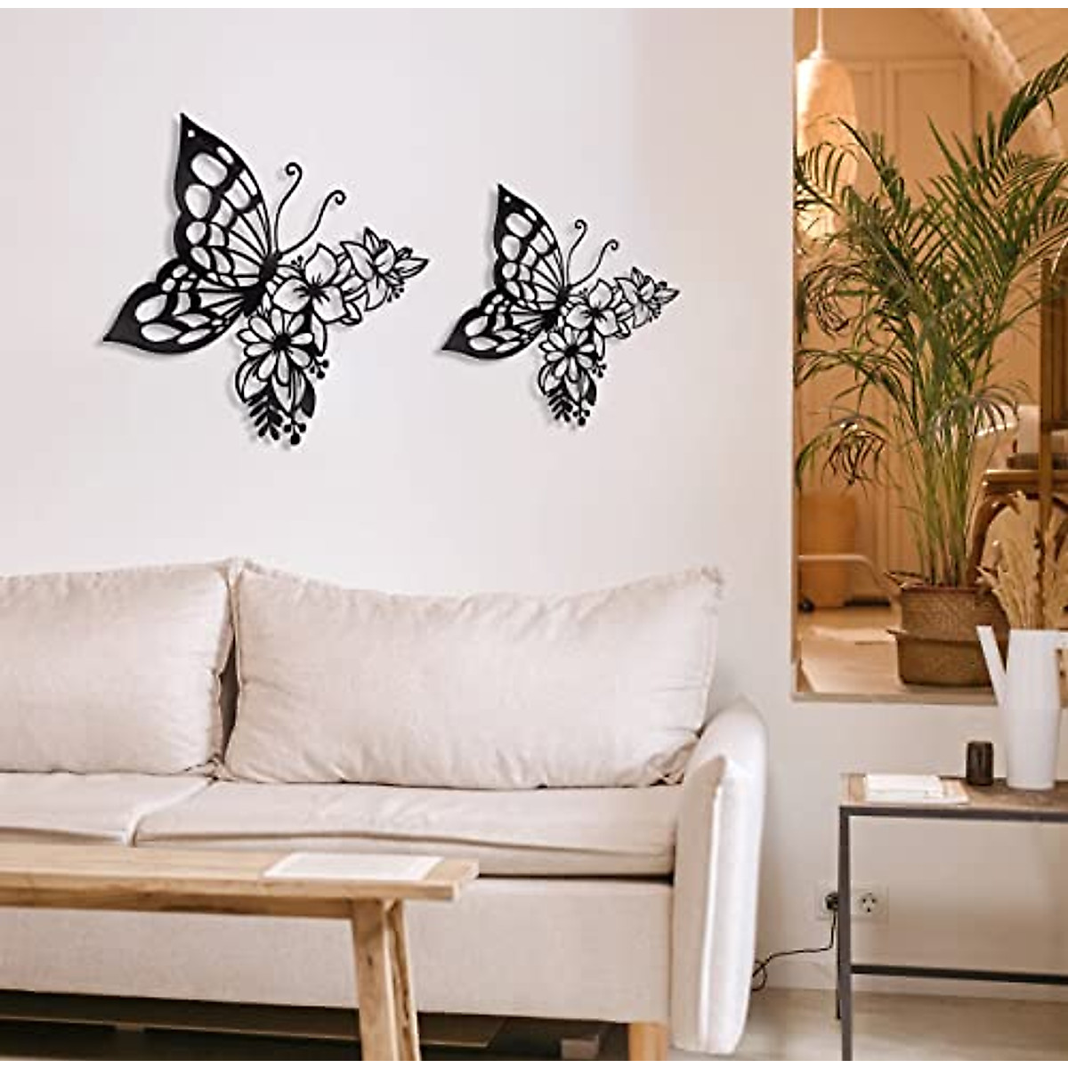 EZ4ENCE Butterfly Decoration Wall Art Boho Wall Home Decor Hanging Appearance Wall Decor Metal Hanging Butterfly Decor Flower Wall Art for Bedroom Living Room Home Wall,Black(Medium)