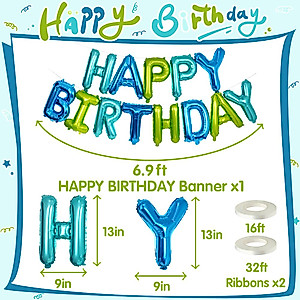 Party Era Blue and Green Happy Birthday Balloon Banner, 16 Inch 3D Aluminum Foil Birthday Sign, Teal Happy Birthday Letters for Girls Boys Women Men Birthday Bunting