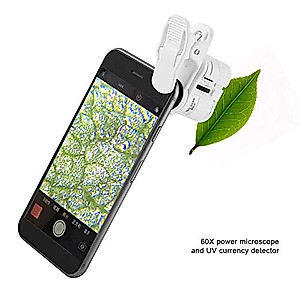 Mini Mobile Phone Microscope, 60X Zoom LED Clip Loupe Microscope with UV Currency Detector,Jewelry & Antique Evaluating, Crafting and Repairing Magnifier,for Universal Mobile Phones