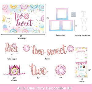 YSHMFEUX Two Sweet Birthday Party Supplies Decorations, Two Sweet Donut Ice Cream Birthday Party Decorations, Baby Girl 2nd Birthday Decorations, 2nd Birthday Decorations for Girl