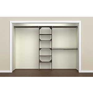 ClosetMaid SuiteSymphony Wood Closet Organizer Kit with Tower, 3 Hang Rods, Top Shelves, Adjustable, Fits Spaces 6 - 10 ft. Wide, Graphite Grey