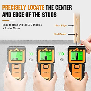 YISSDA Stud Finder Wall Scanner, Upgraded 8 in 1 Magnetic Stud Sensor Wall Detector, with Bubble Level, Nail Beam Finders Center and Edge for Wood AC Wire Metal Studs Joist Pipe, with HD LCD Screen