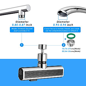 Suteng Waterfall Kitchen Faucet, Touch Kitchen Faucet, 3 in 1 360° Kitchen Faucet Head Replacement,Splash-Proof Kitchen Sink Faucet Suitable for Washing Fruits and Vegetables,Silver