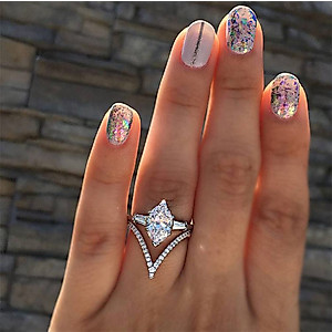 925 Silver Perfect Marquise Cut CZ Zircon 2.0 ct AAA Cubic Zirconia Promise Halo Shiny Half Full Diamond Gemstone V shape Triangle Ring Solitaire Ring Engagement Wedding Rings for Women (6)